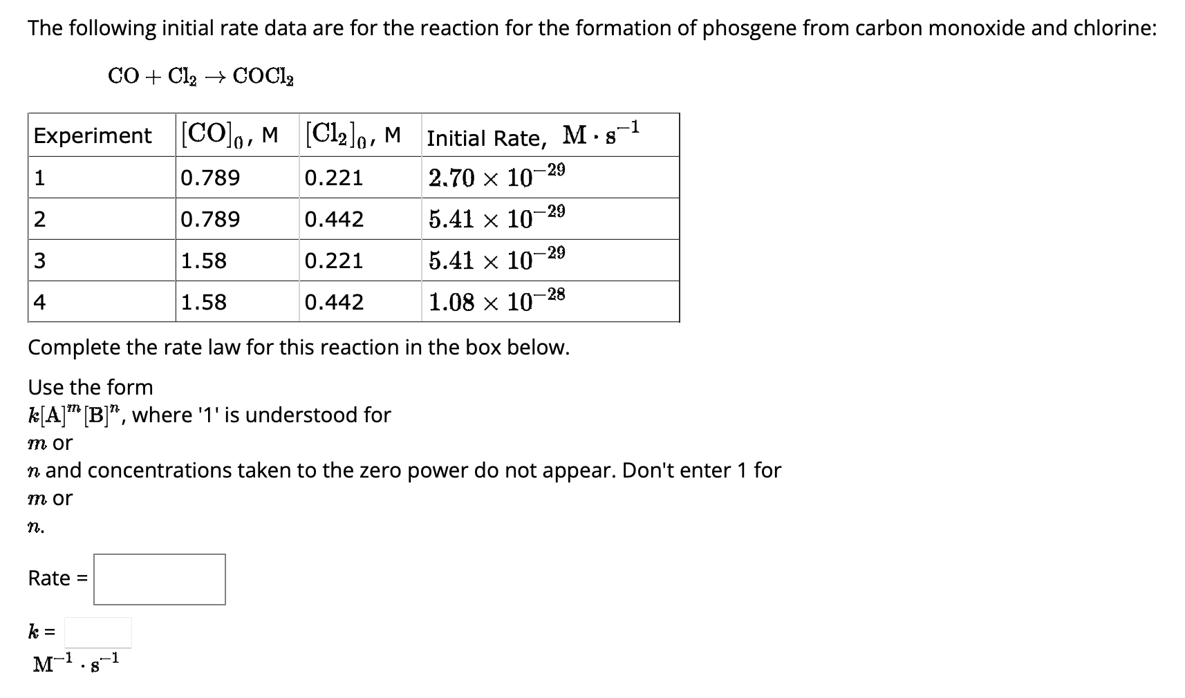 Solved The following initial rate data are for the reaction | Chegg.com