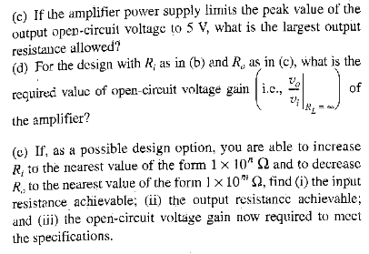 Solved (c) If the amplifier power supply limits the peak | Chegg.com