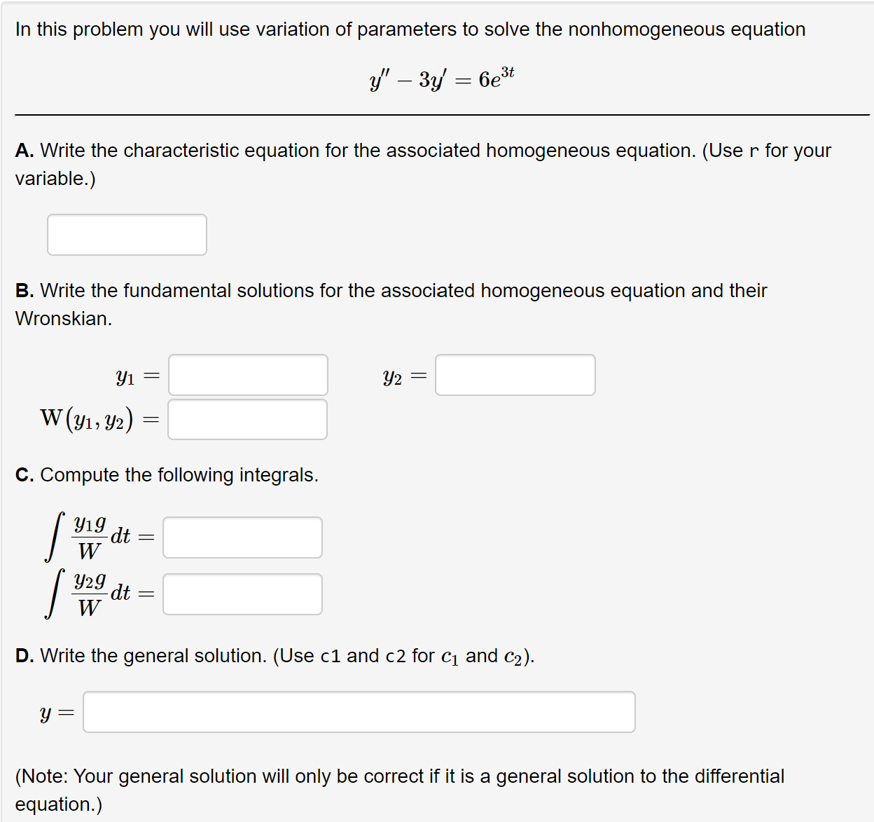 Solved In this problem you will use variation of parameters | Chegg.com