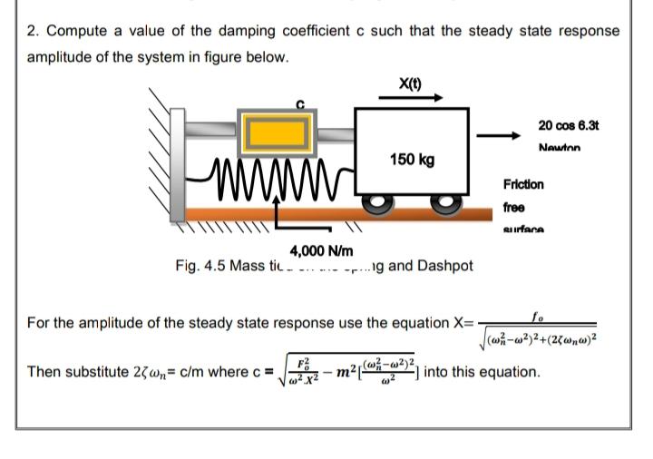 Solved 2. Compute a value of the damping coefficient c such | Chegg.com