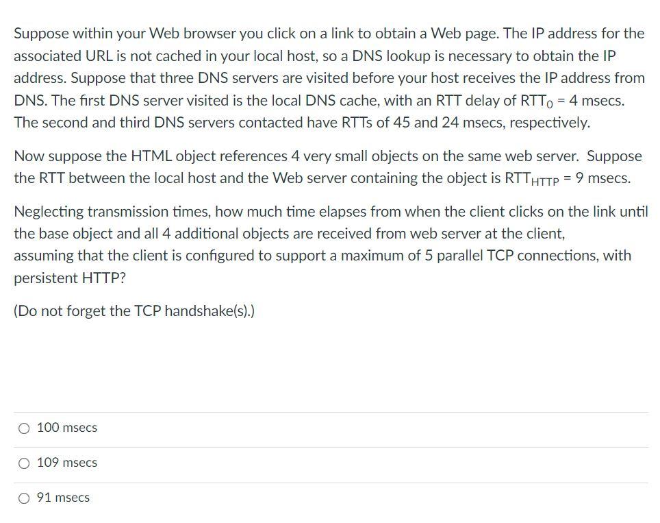 Solved Suppose within your Web browser you click on a link | Chegg.com