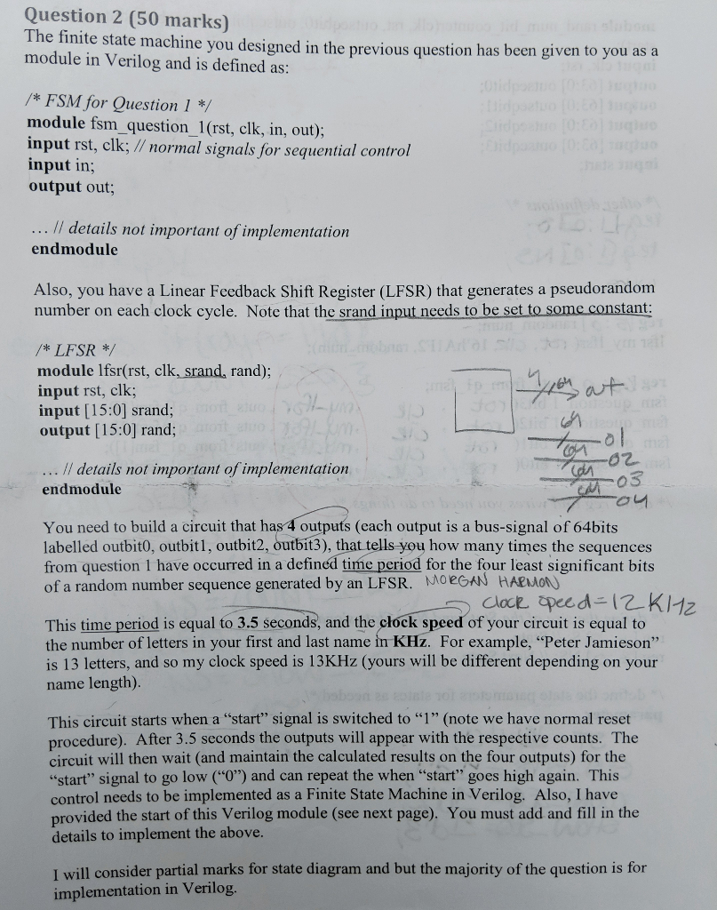 Finite State Machine Diagram and Verilog Code The | Chegg.com
