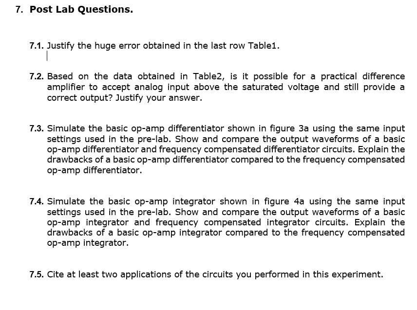 Solved 7. Post Lab Questions. 7.1. Justify the huge error | Chegg.com