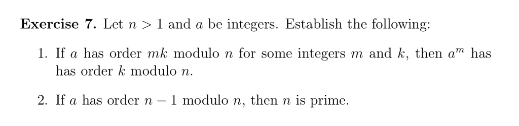 Solved Exercise 7. Let n 〉 1 and a be integers. Establish | Chegg.com