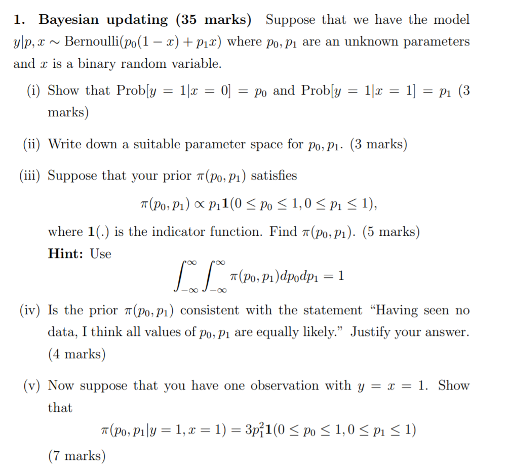 Solved 1. Bayesian updating (35 marks) Suppose that we have | Chegg.com