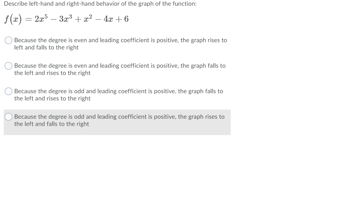 Solved Describe left-hand and right-hand behavior of the | Chegg.com