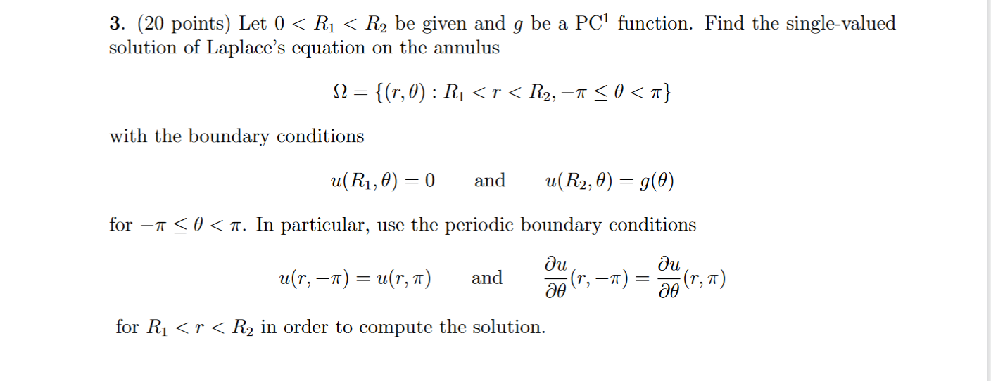 Solved (20 ﻿points) ﻿Let gPC1u(R1,θ)=0, ﻿and | Chegg.com