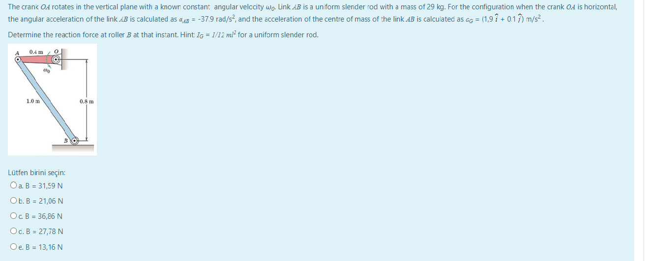 Solved The crank OA rotates in the vertical plane with a | Chegg.com