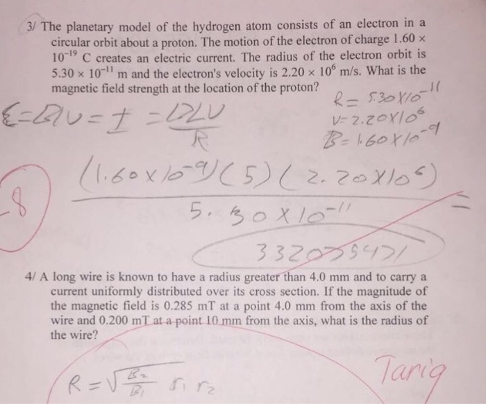 Solved 3/ The planetary model of the hydrogen atom consists | Chegg.com