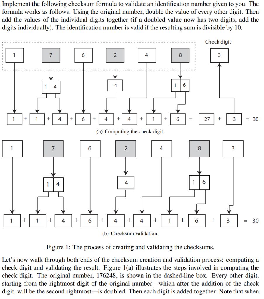 Implement the following checksum formula to validate | Chegg.com