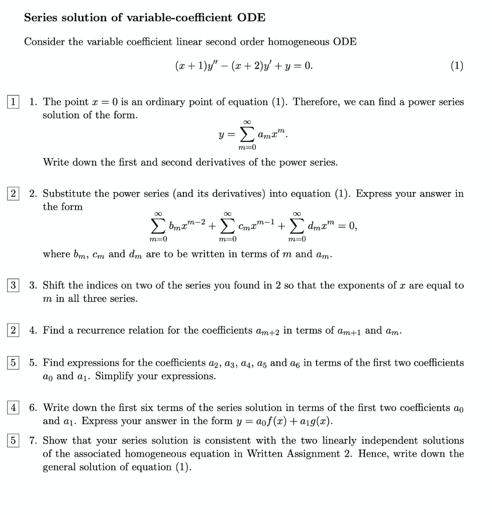 Solved Series solution of variable-coefficient ODE Consider | Chegg.com