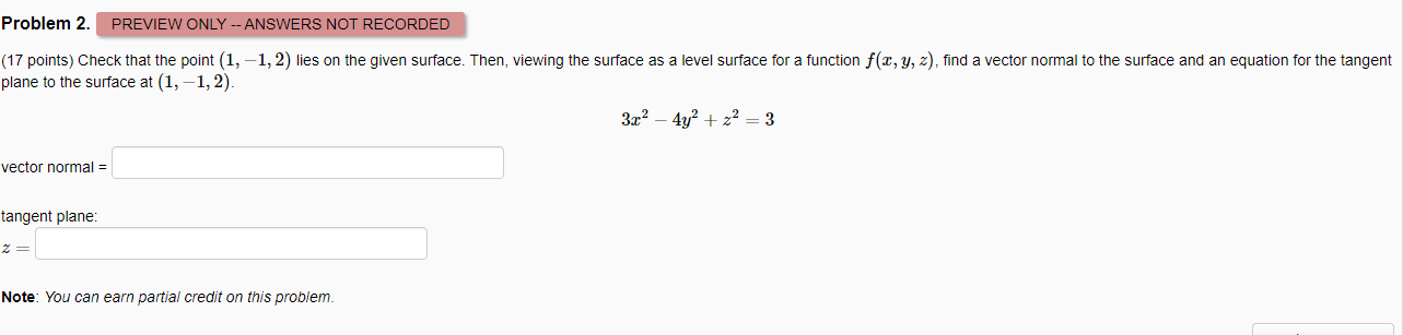 Solved Problem 2. PREVIEW ONLY -- ANSWERS NOT RECORDED (17 | Chegg.com