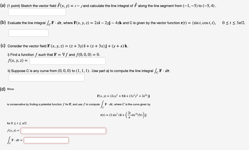 Solved (a) (1 point) Sketch the vector field F(x, y) = i- j | Chegg.com