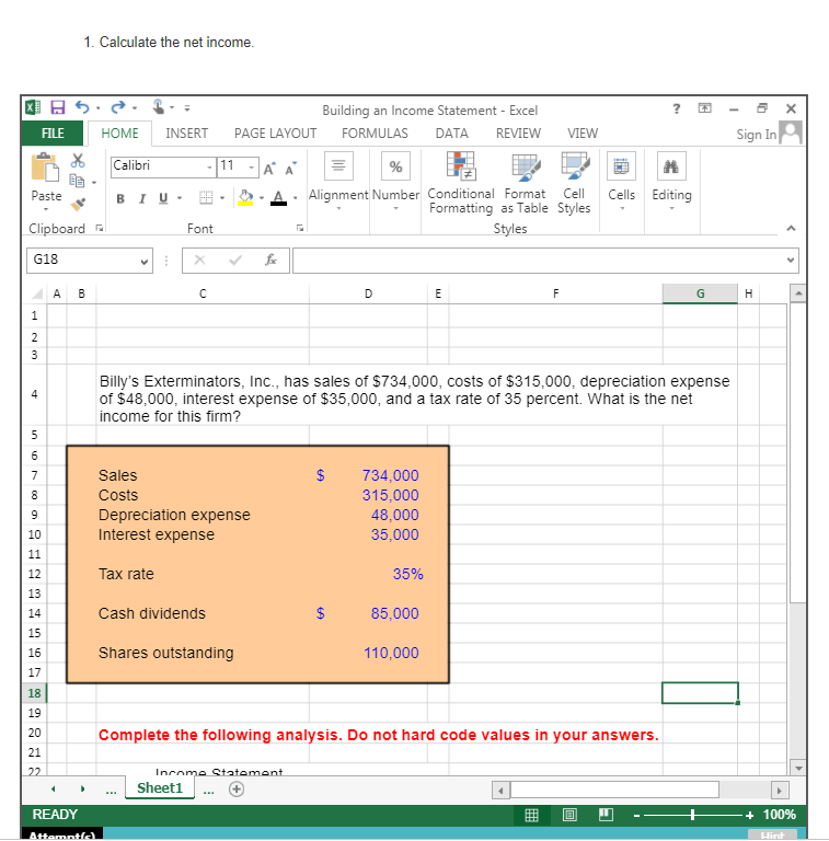Solved 1. Calculate the net income. ? X - Sign In FILE * | Chegg.com