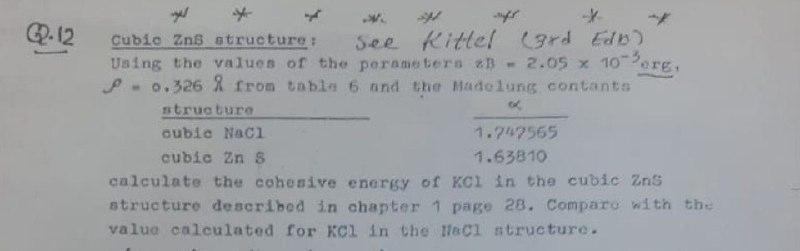 Solved Q.12 Cubic Zns atructure: See Kittel Kittel (3rd Edb) | Chegg.com