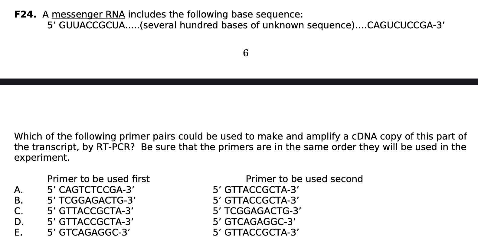 Solved F24. A messenger RNA includes the following base | Chegg.com