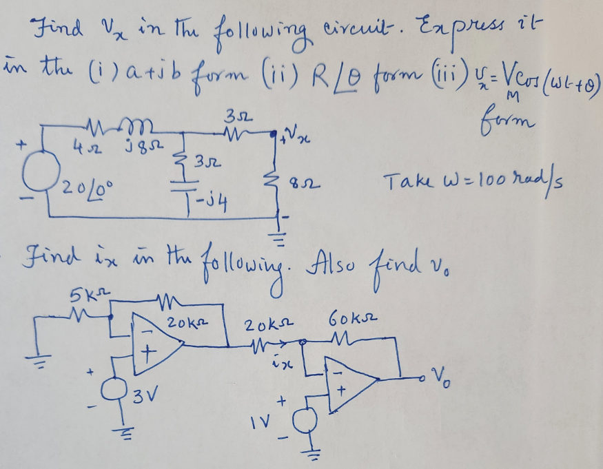 Solved Find vx in the following circuit. Express it in the | Chegg.com
