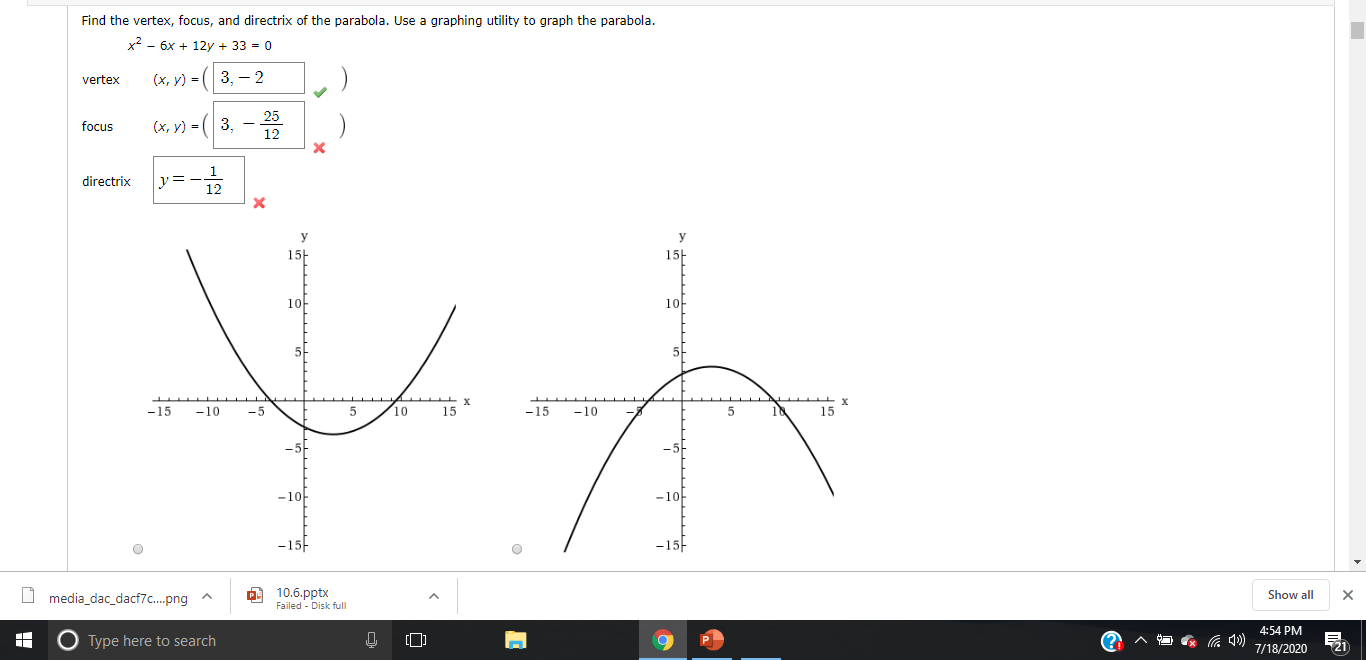 Solved Find the vertex, focus, and directrix of the | Chegg.com