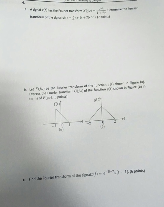 Solved 4. a. A signal r(t) has the Fourier transformXGju) + | Chegg.com