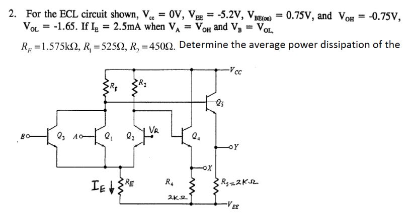 Solved 2. For the ECL circuit shown, Vcc=0 V, VEE=−5.2 V, | Chegg.com