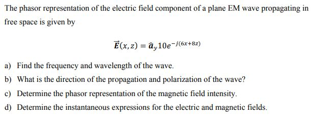 Solved The phasor representation of the electric field | Chegg.com