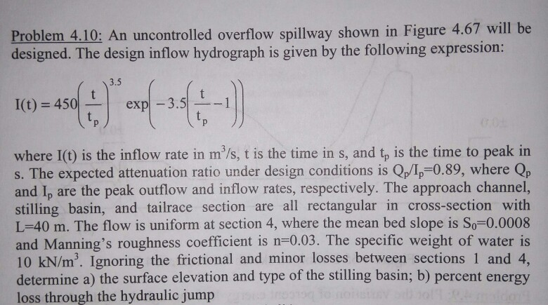 Problem 4.10: An uncontrolled overflow spillway shown | Chegg.com