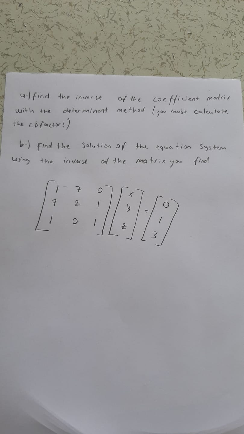 Solved a-l find the inverse of the coefficient matrix methad | Chegg.com