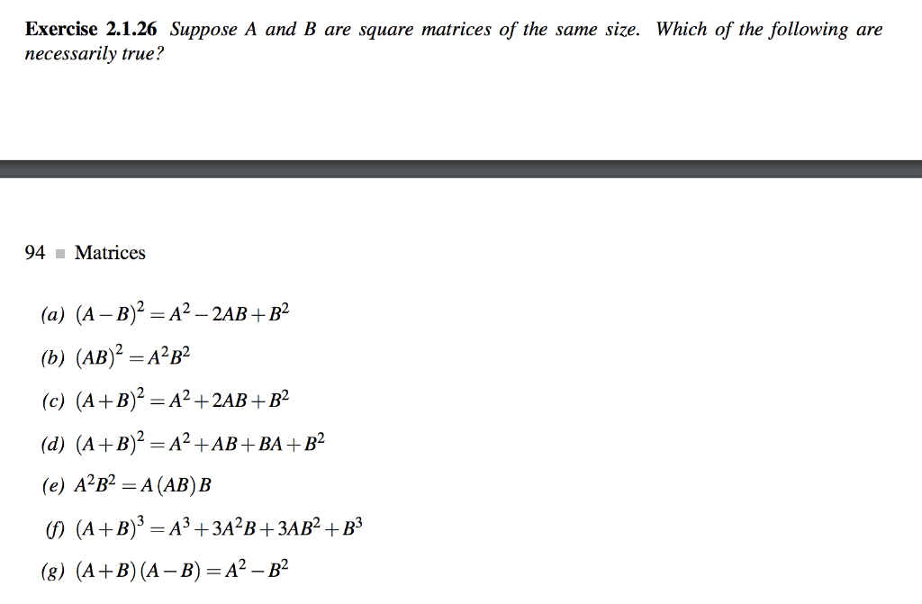Solved Exercise 2.1.26 Suppose A and B are square matrices | Chegg.com