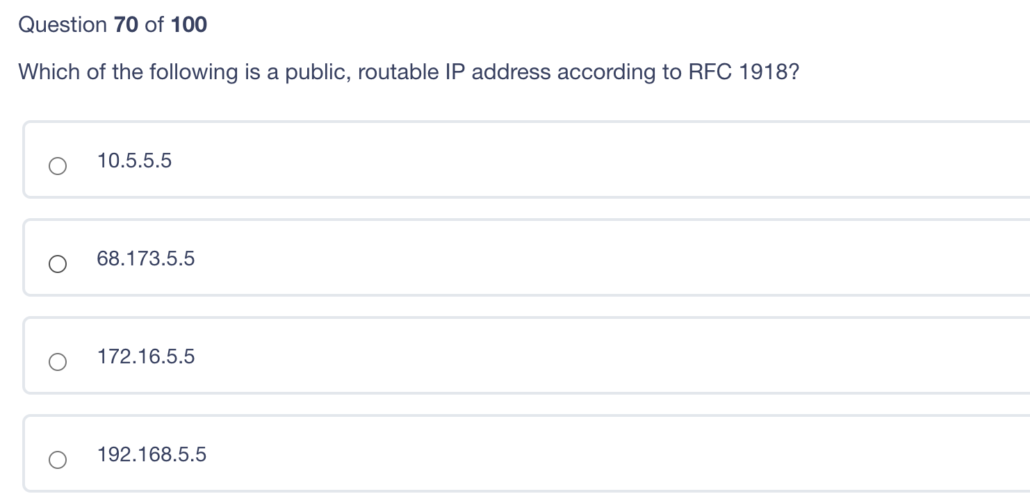 Solved Which of the following is a public, routable IP | Chegg.com