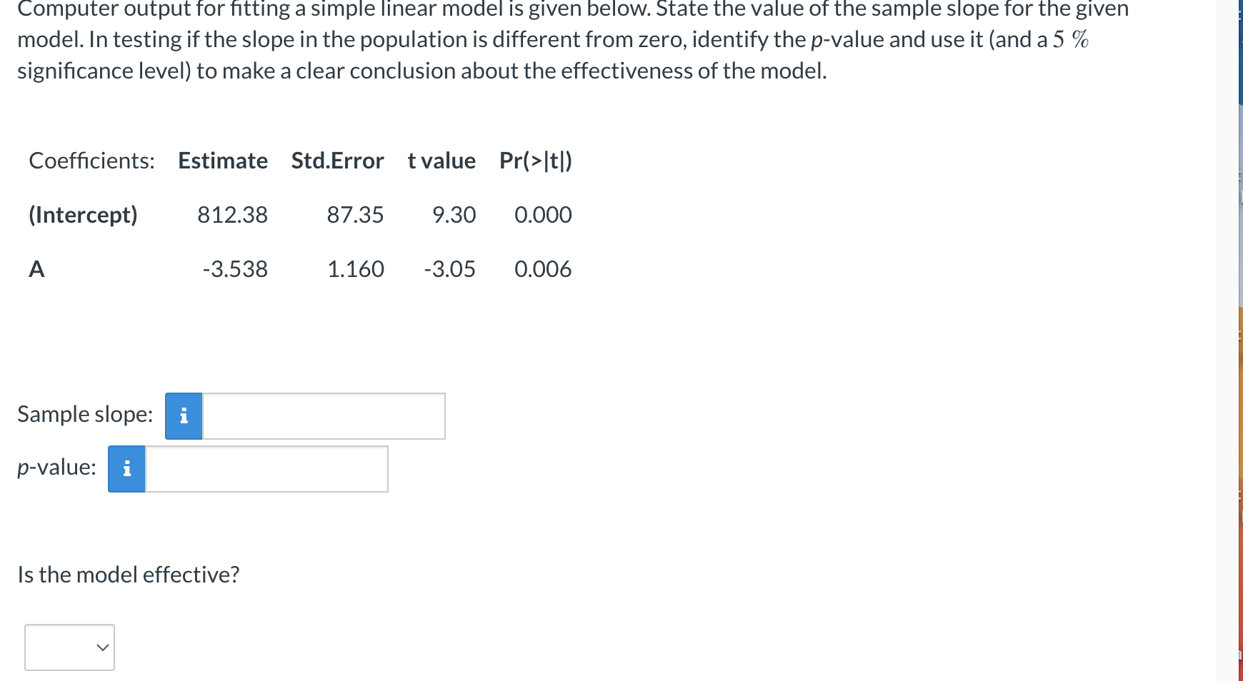 Solved Computer output for fitting a simple linear model is | Chegg.com