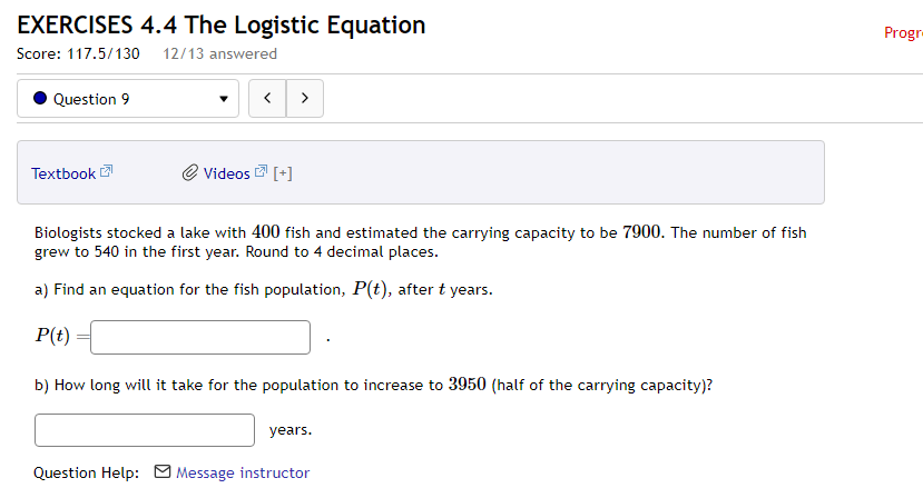 Solved EXERCISES 4.4 The Logistic Equation Score: | Chegg.com