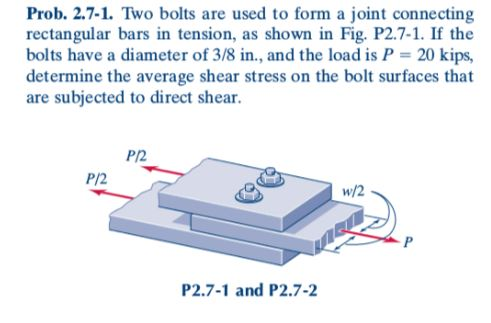 Solved Prob. 2.7-1. Two bolts are used to form a joint | Chegg.com
