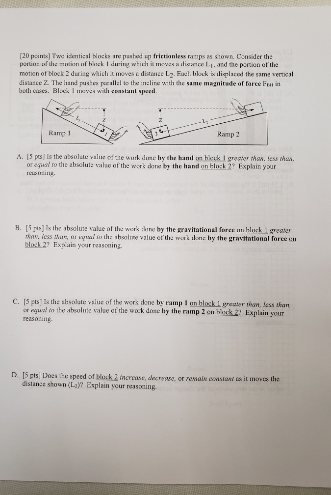 Solved [20 points) Two identical blocks are pushed up | Chegg.com