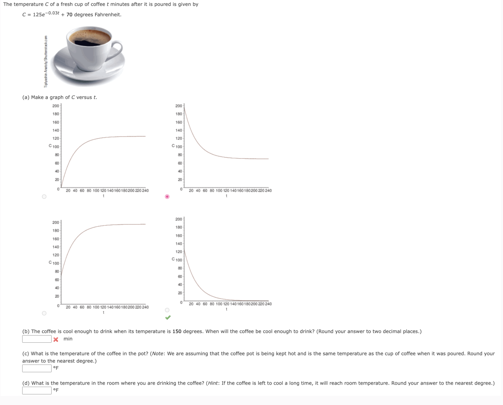 Solved The temperature C ﻿of a fresh cup of coffee t | Chegg.com