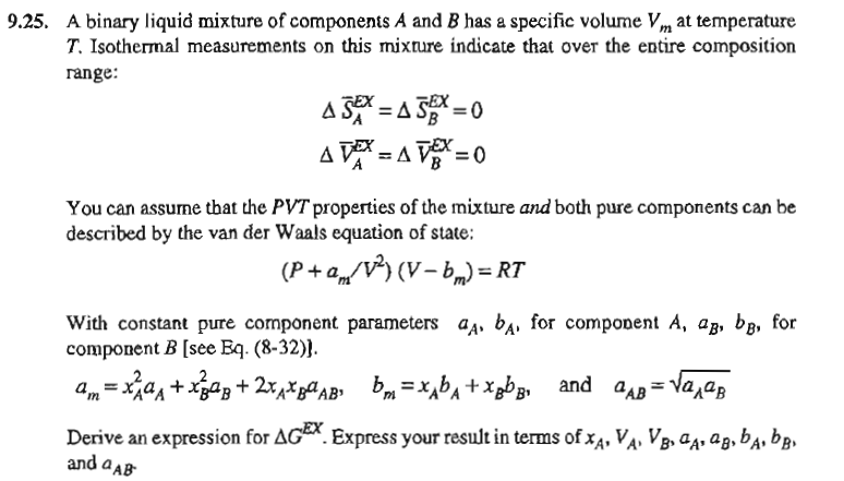 9.25. A binary liquid mixture of components A and B | Chegg.com