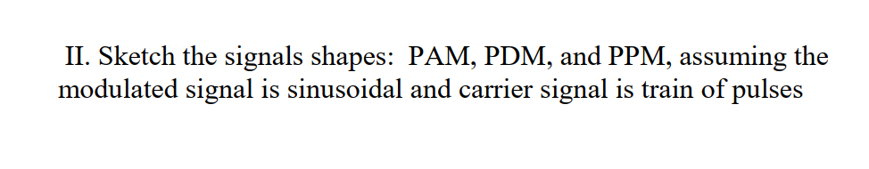 Solved II. Sketch the signals shapes: PAM, PDM, and PPM, | Chegg.com
