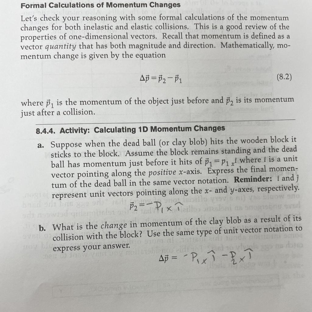 Solved Formal Calculations of Momentum Changes Let's check | Chegg.com