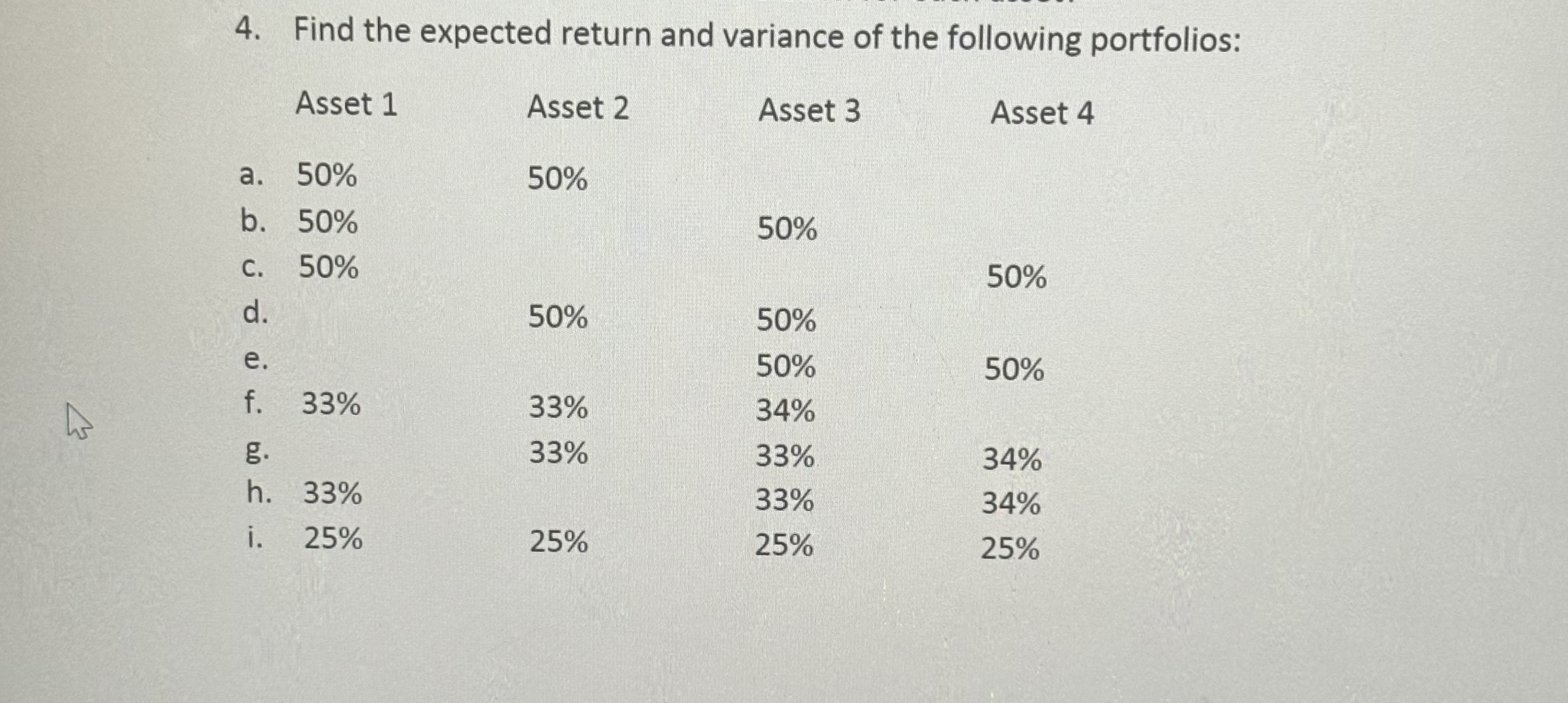 4. Find the expected return and variance of the | Chegg.com