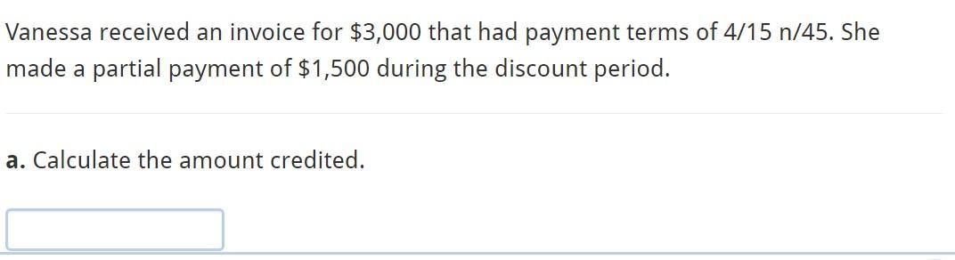 Solved Vanessa received an invoice for $3,000 that had | Chegg.com