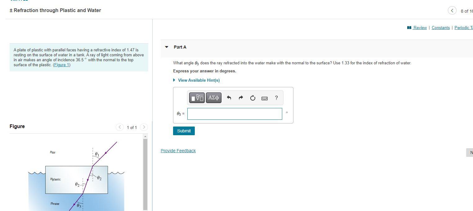 Solved ± Refraction through Plastic and Water A plate of | Chegg.com
