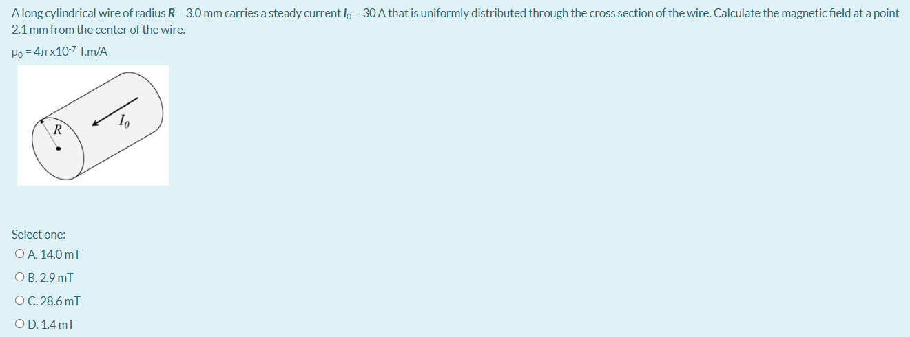 Solved A long cylindrical wire of radius R = 3.0 mm carries | Chegg.com