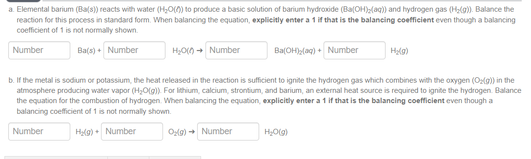 Solved a. Elemental barium (Ba(s)) reacts with water | Chegg.com