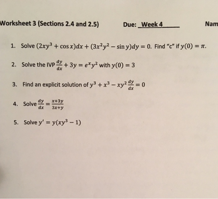 Solved Solve (2xy^3 + cos x)dx + (3x^2y^2 - sin y)dy = 0. | Chegg.com