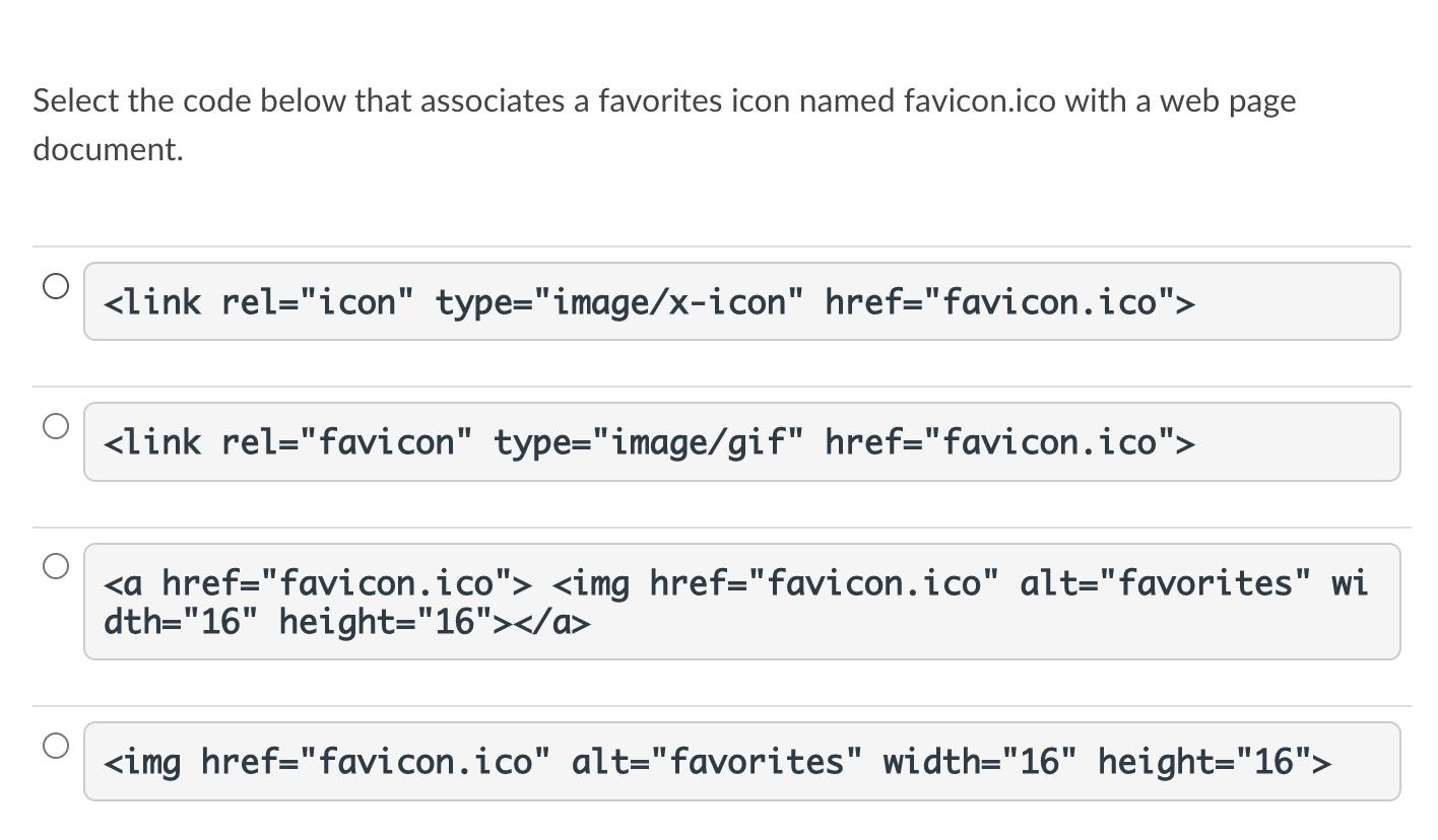 Solved Select the code below that associates a favorites | Chegg.com