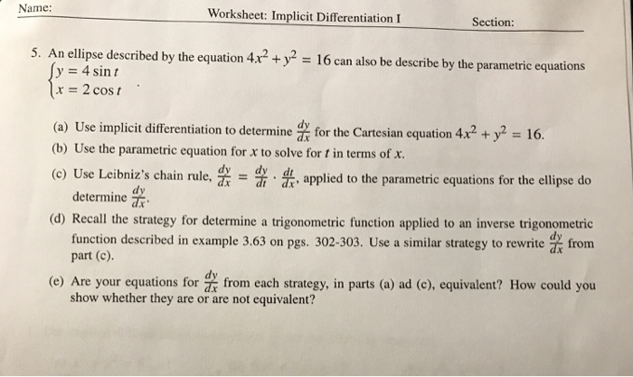Solved Name: Worksheet: Implicit Differentiation I Section: | Chegg.com