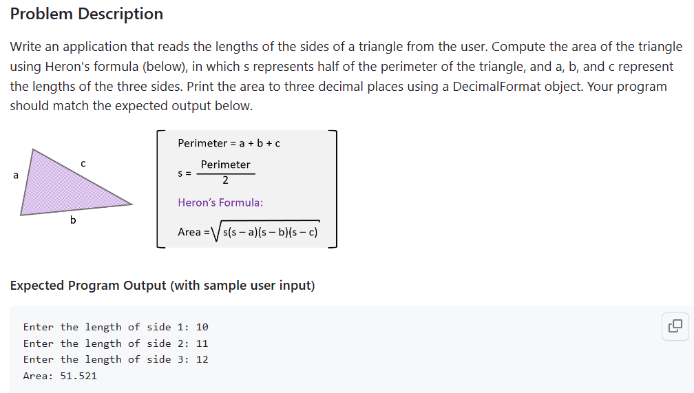 Solved Write an application that reads the lengths of the | Chegg.com