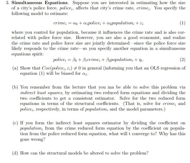 Solved 3. Simultaneous Equations. Suppose you are interested | Chegg.com