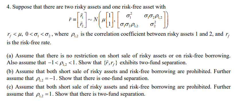 4. Suppose that there are two risky assets and one | Chegg.com