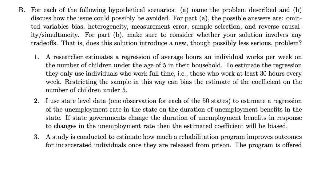 Solved For each of the following hypothetical scenarios: (a) | Chegg.com
