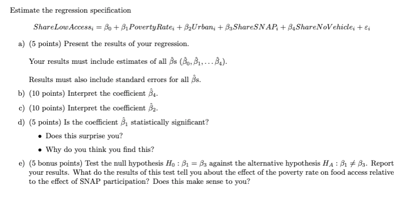 Solved Estimate the regression specification ShareLowAccess | Chegg.com